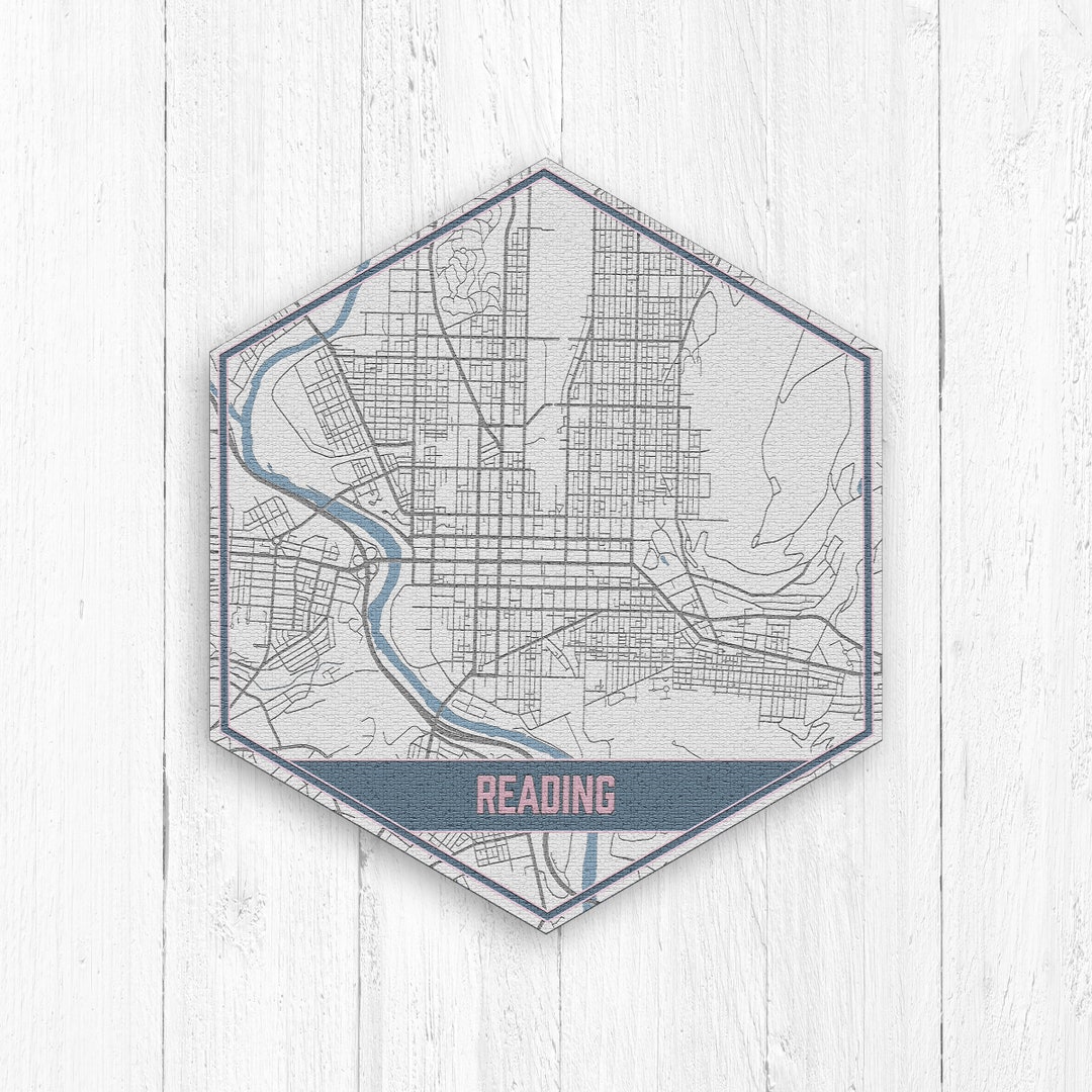 Reading Pennsylvania Street Map, Reading Hexagon, Gray and Blue Street ...
