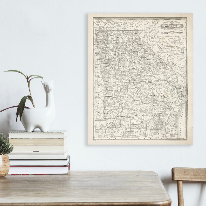 Georgia Antique State Map Print Georgia Canvas Map Art | Etsy