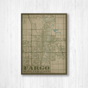 Fargo North Dakota Street Map | Hanging Canvas Map of Fargo | Printed ...
