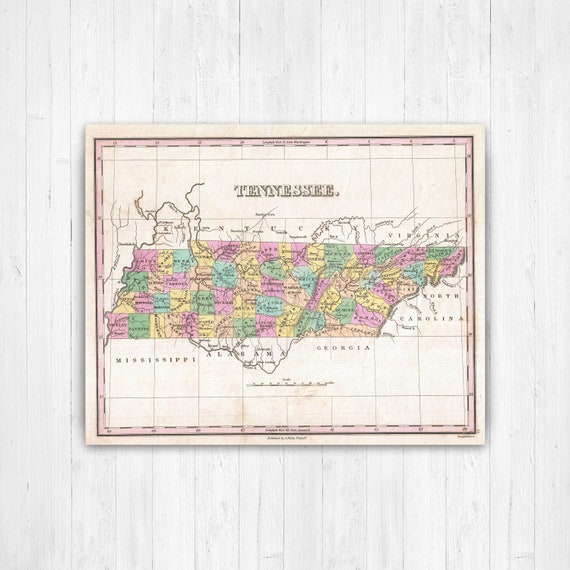 Tennessee Antique Color State Map Print Tennessee Canvas Map - Etsy