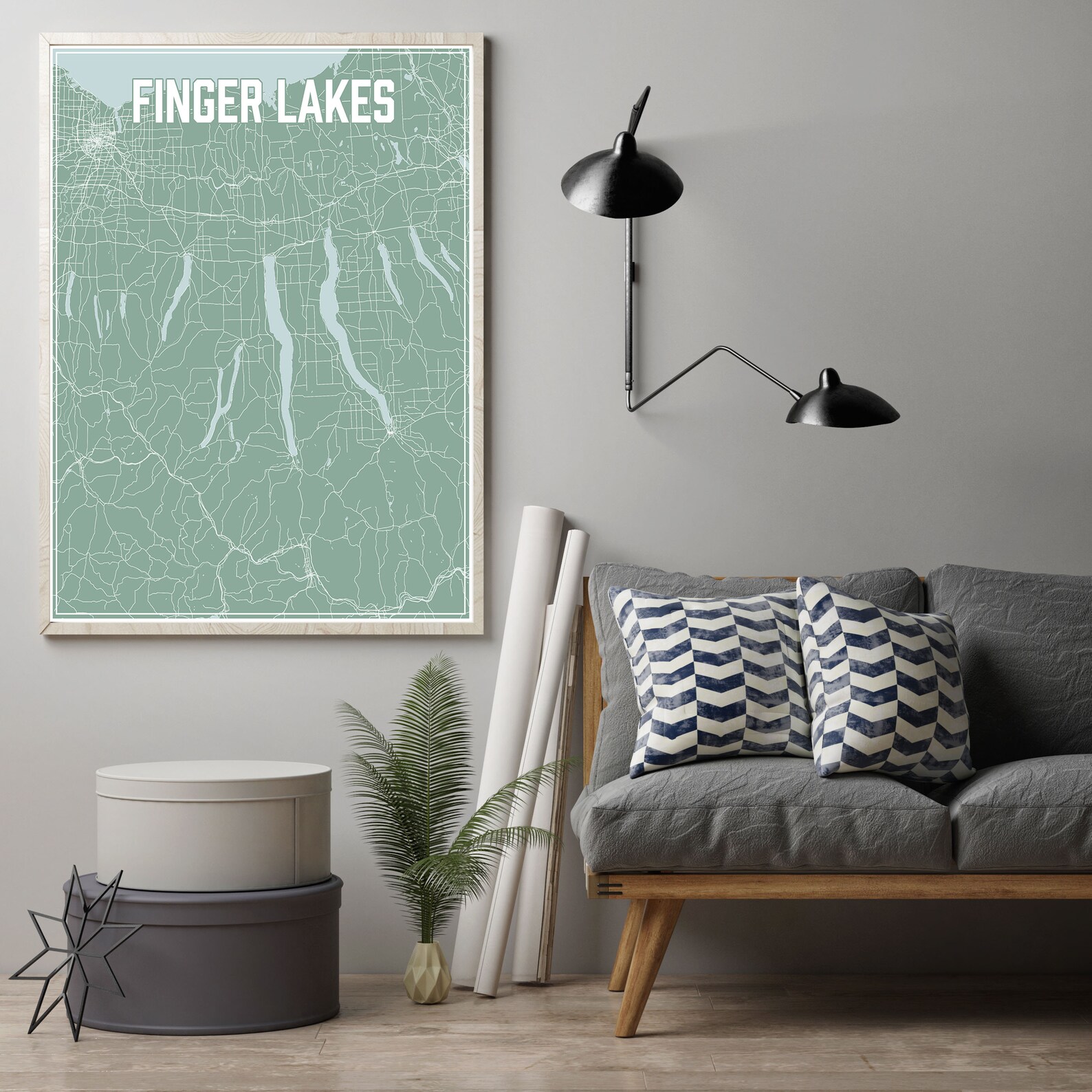 Finger Lakes New York Street Map Print | Finger Lakes Magnetic Poster ...