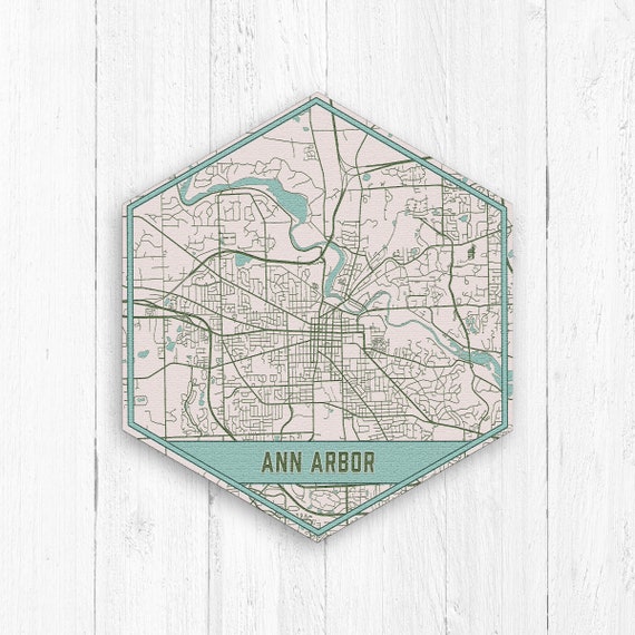 Michigan Map With City Names Ann Arbor Map Print, Street Names Ann