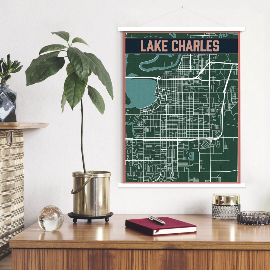 Lake Charles Louisiana City Street Map | Hanging Canvas Map of Lake ...