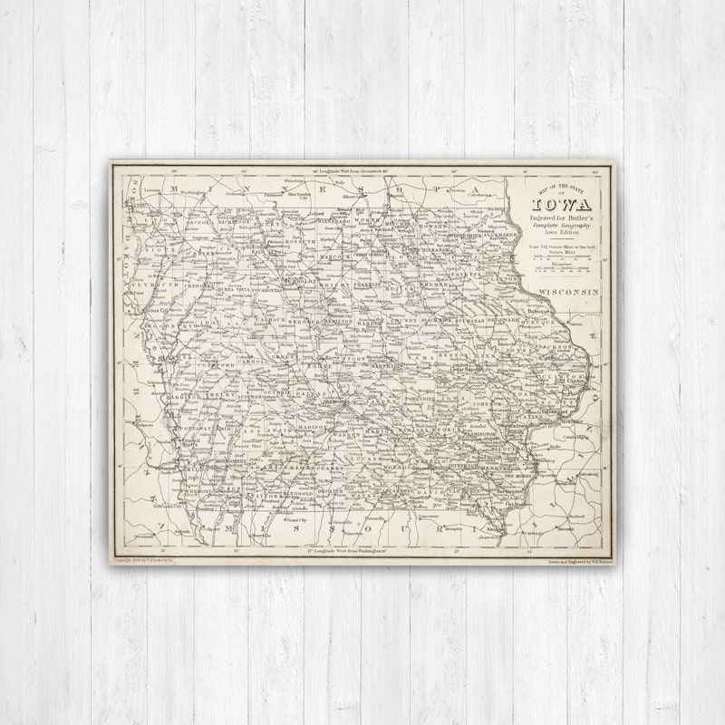 Map of Iowa - Etsy