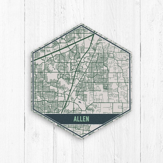 Allen Texas Street Map Hexagon Map Hexagon Canvas Travel | Etsy