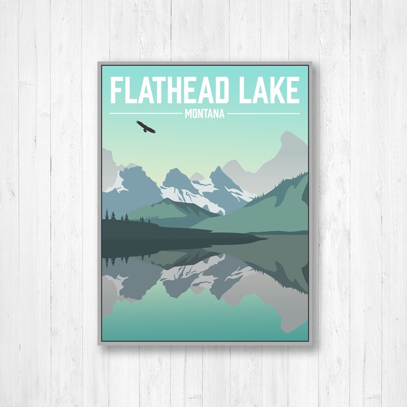 Flathead Lake Montana Modern Illustration Print Flathead - Etsy