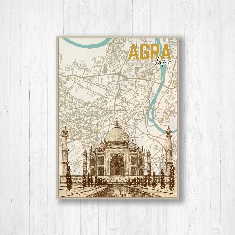 Agra India City Street Map Hanging Canvas Map of Agra India | Etsy