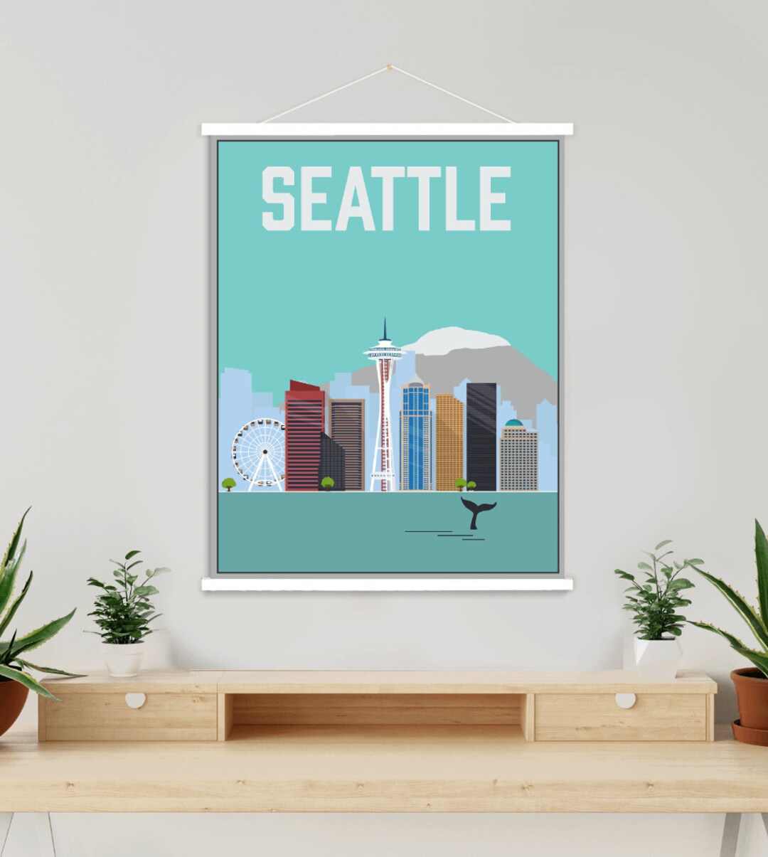 Seattle Washington Modern Illustration Print | Seattle Magnetic Poster ...