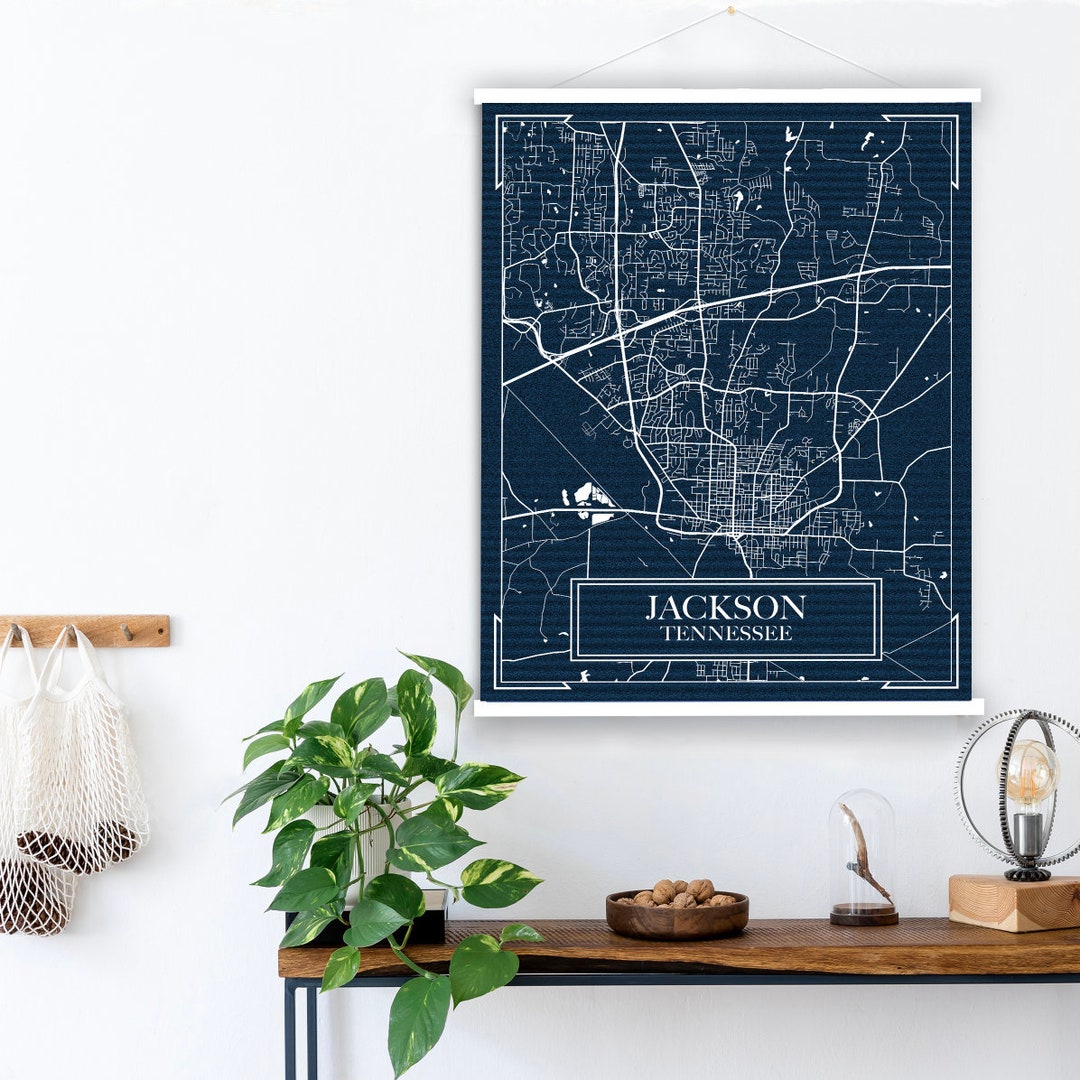 Jackson Tennessee Blueprint Street Map | Hanging Canvas Map of Jackson ...