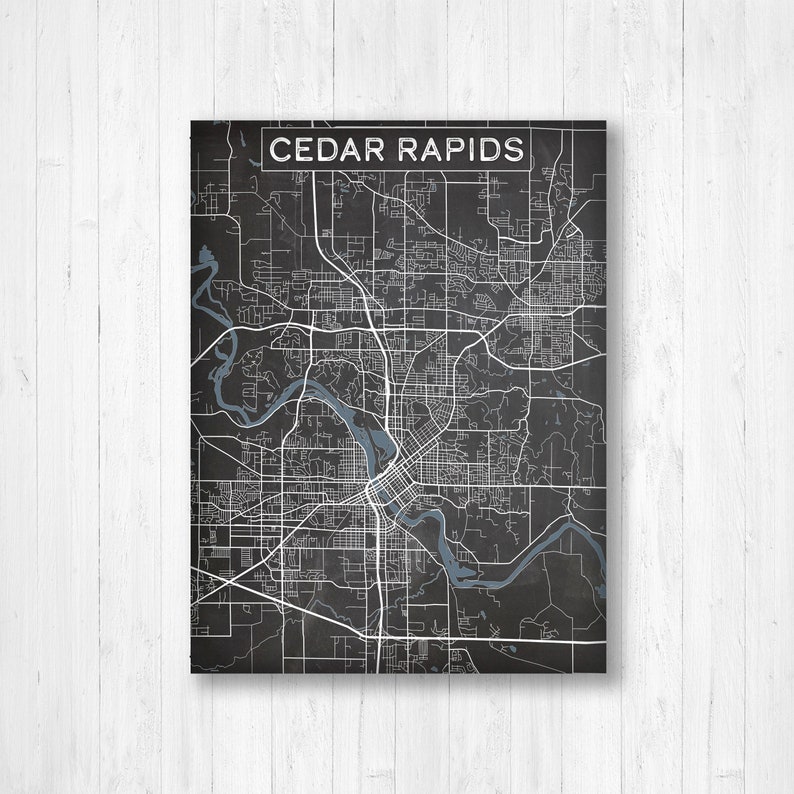 Cedar Rapids Iowa Charcoal Street Map | Hanging Canvas Map of Cedar ...