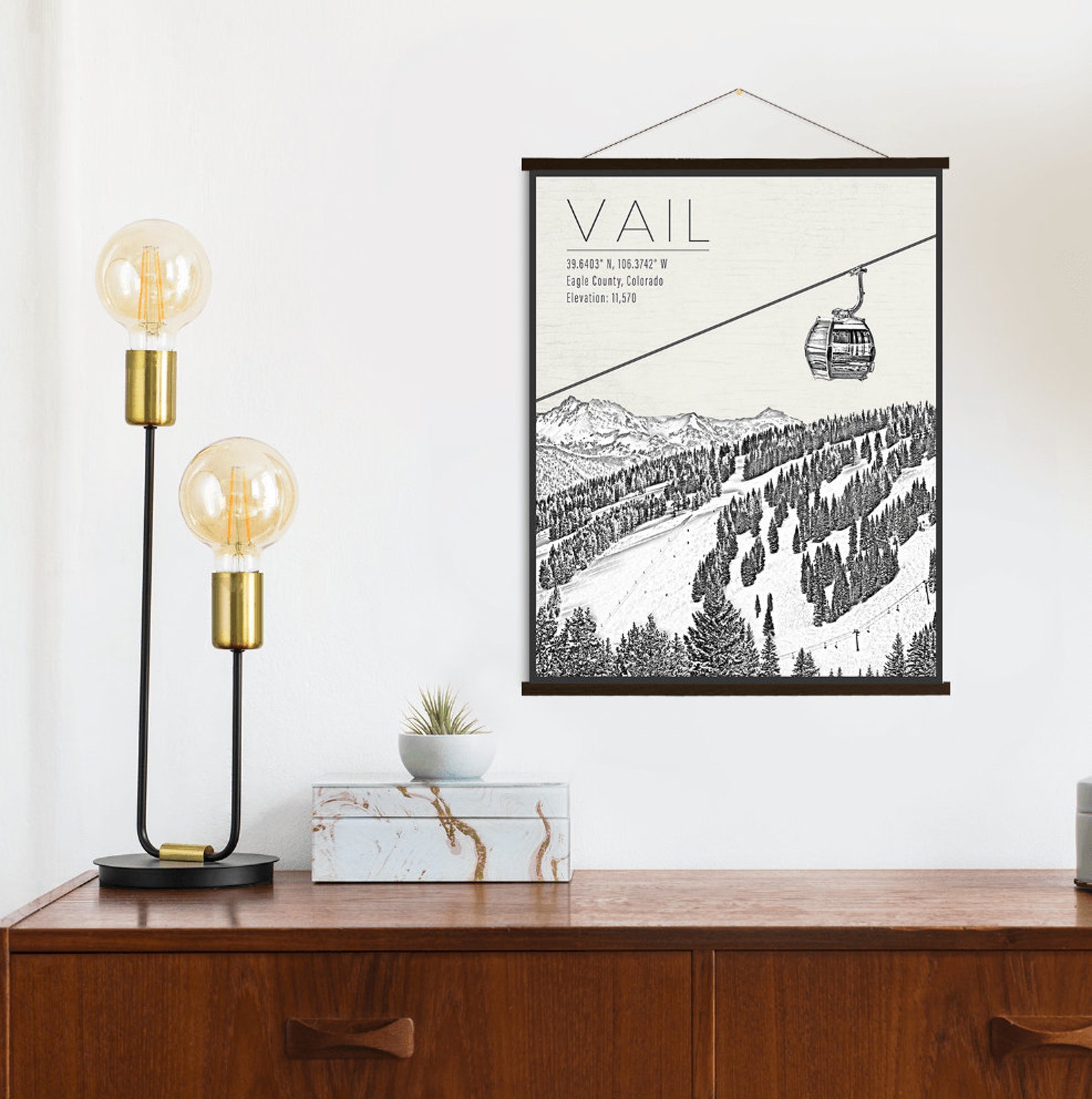 Vail Colorado Ski Resort Illustration Print | Hanging Canvas of Vail ...