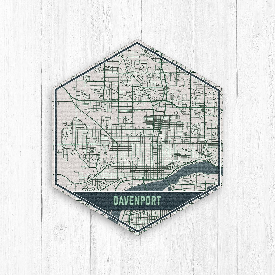 Davenport Iowa Map, Hexagon Map, Hexagon Canvas, Travel Collection ...