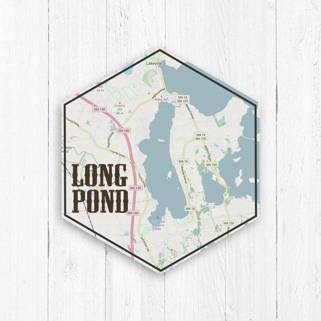 Long Pond Massachusetts Hexagon Lake Map by Printed Marketplace - Etsy