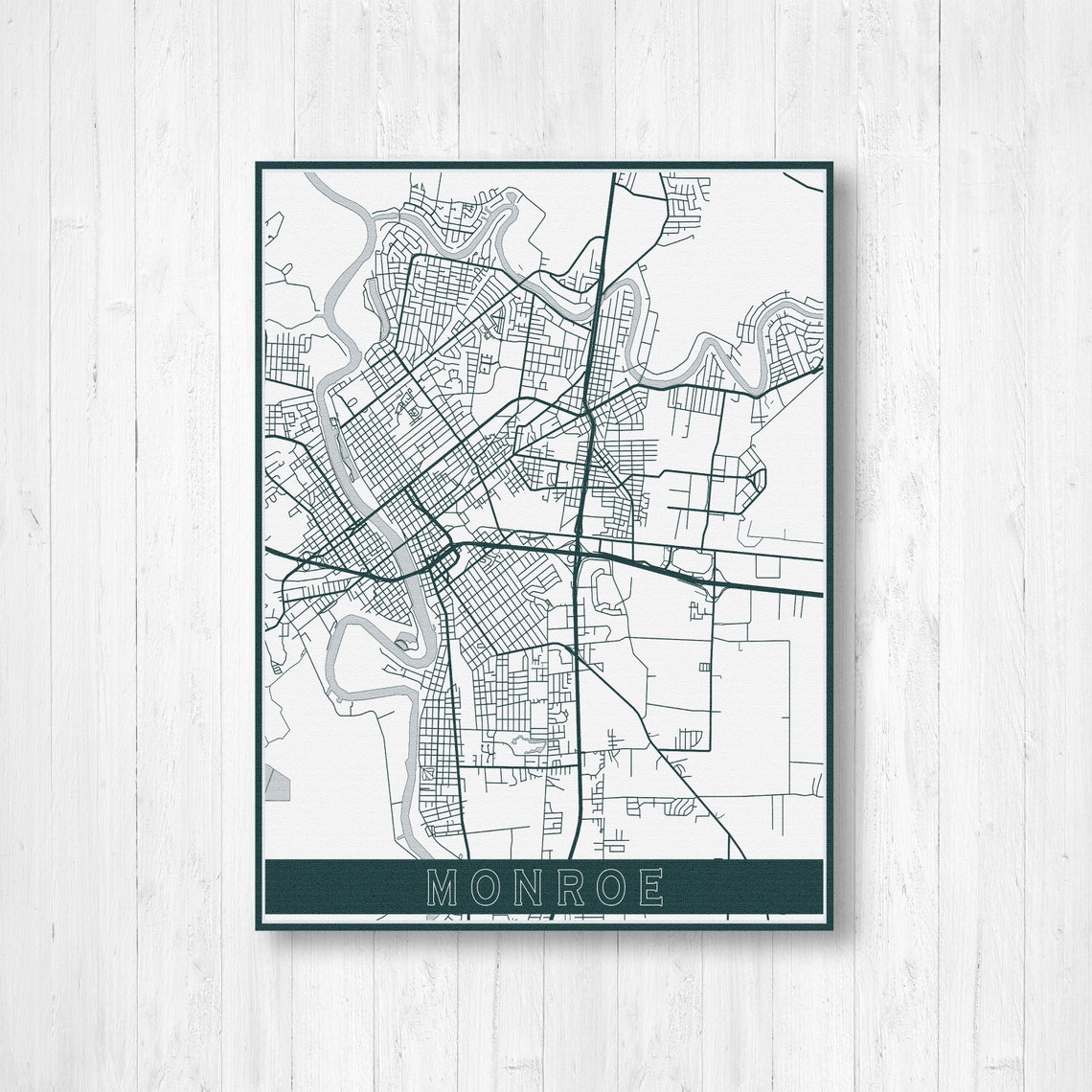 Monroe Louisiana Street Map Hanging Canvas Map of Monroe | Etsy