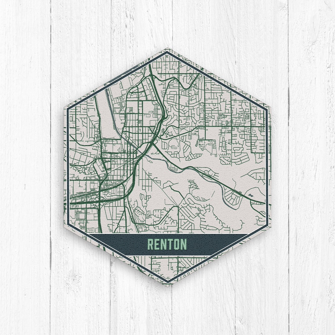 Renton Washington Map, Hexagon Map, Hexagon Canvas, Travel Collection ...