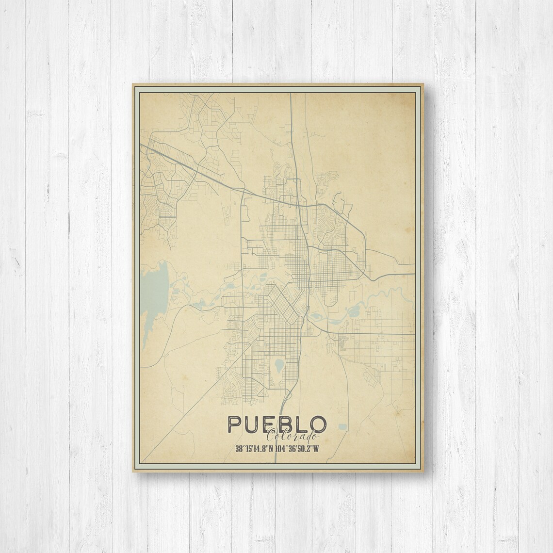 Pueblo Colorado Weathered Street Map Hanging Canvas Map of | Etsy