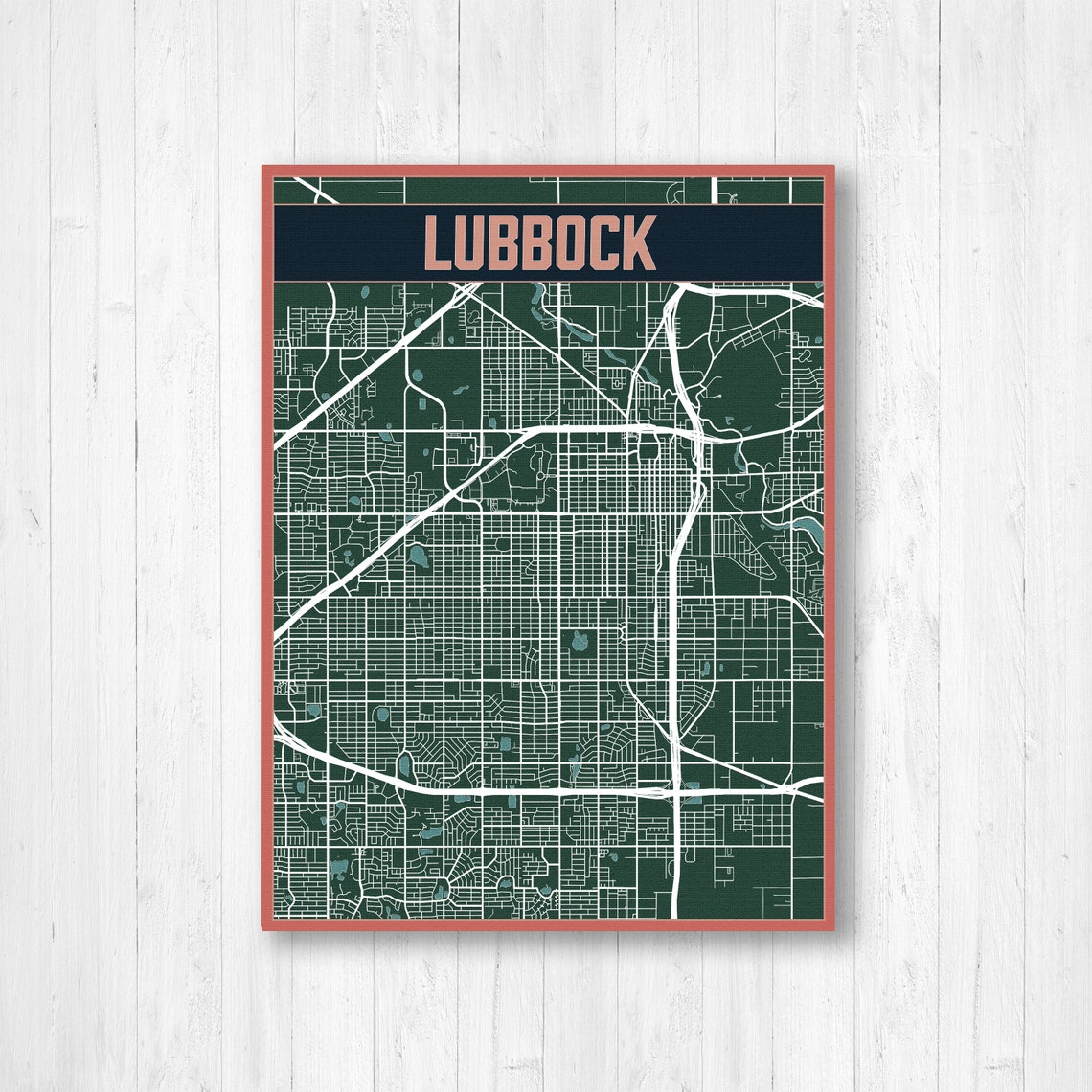 Lubbock Texas City Street Map Hanging Canvas Map of Lubbock | Etsy