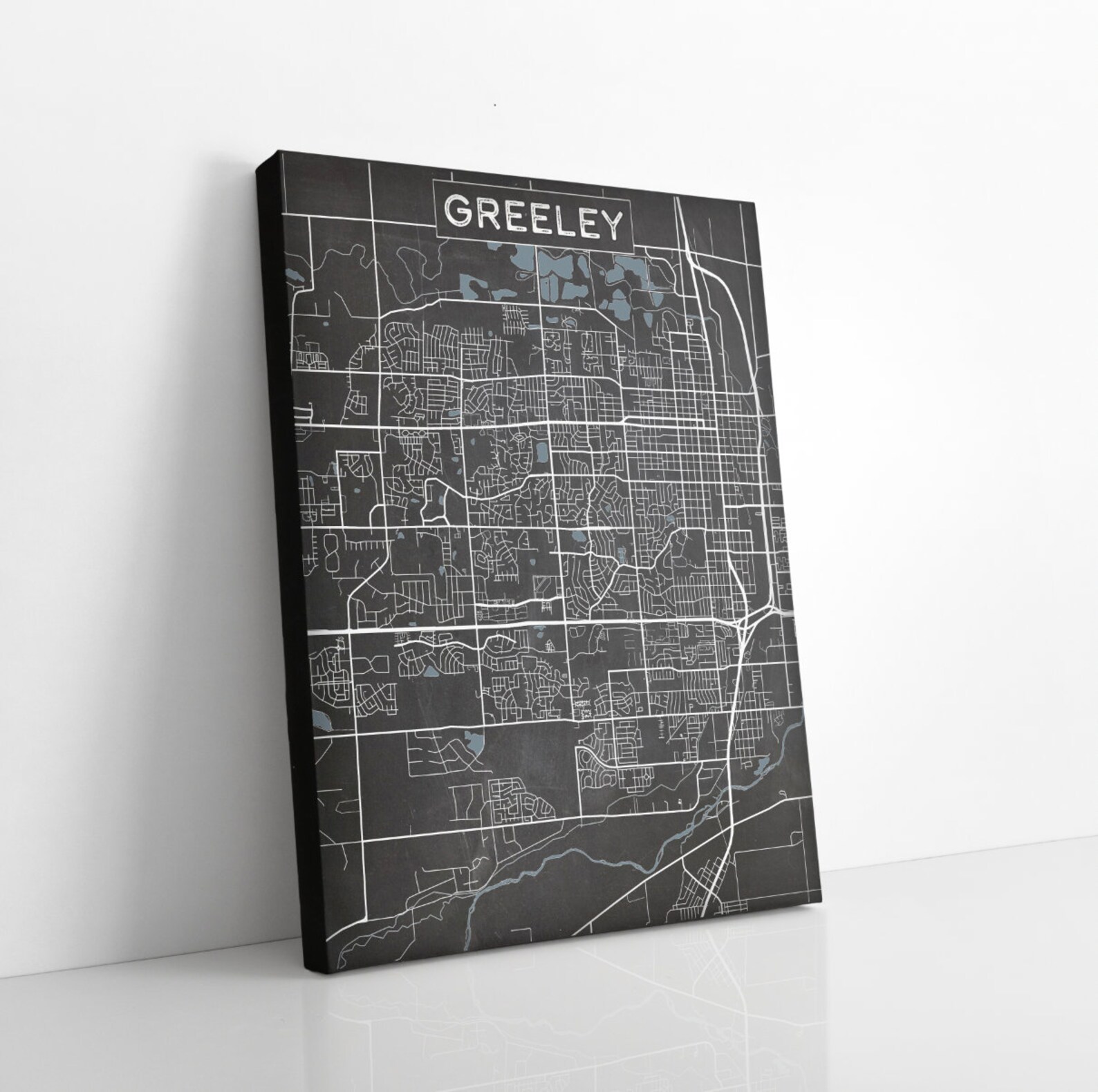 Greeley Colorado Charcoal Street Map | Hanging Canvas Map of Greeley ...