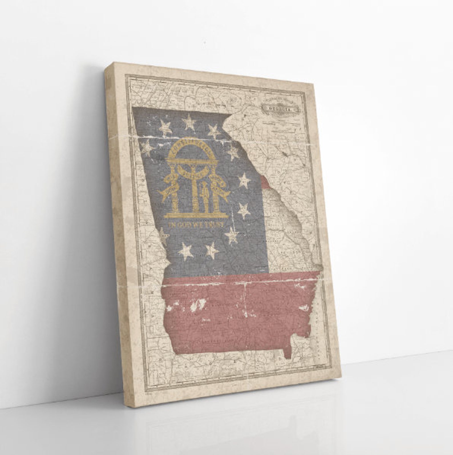 Georgia Vintage State Flag Map Print Georgia Hanging Canvas - Etsy