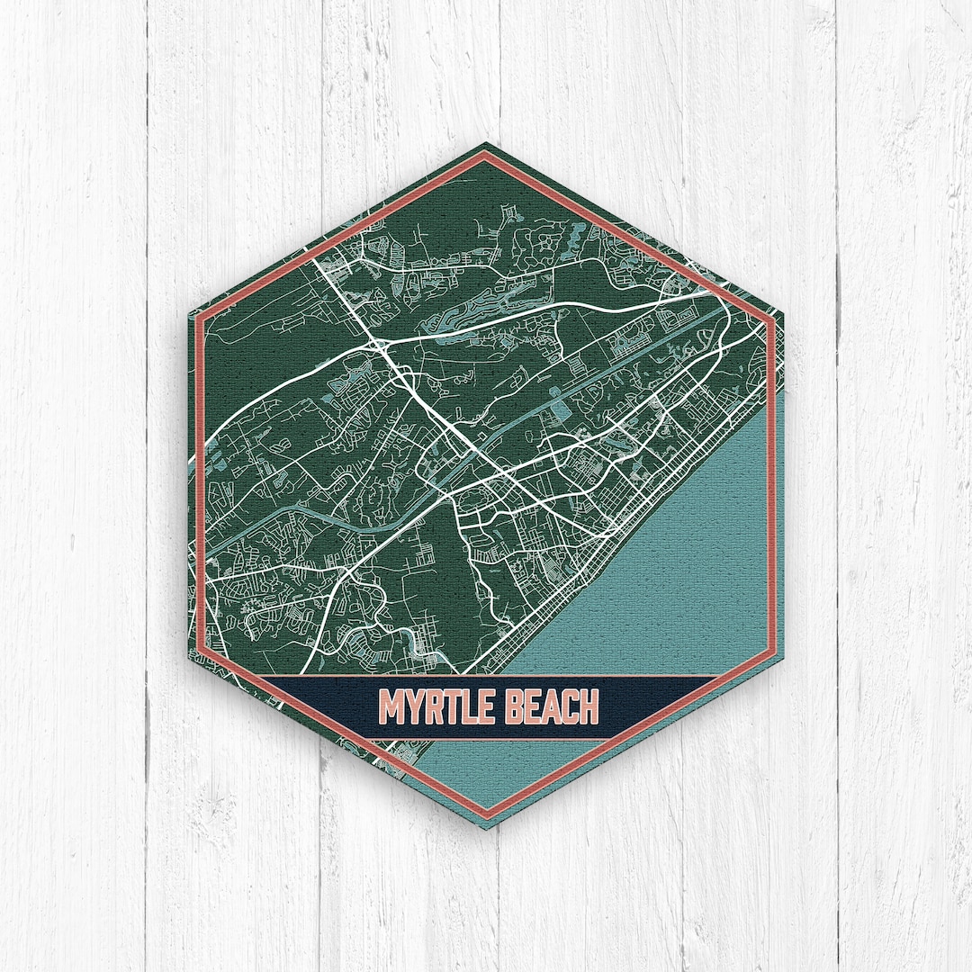 Myrtle Beach South Carolina Hexagon City Street Lake Print, Myrtle ...