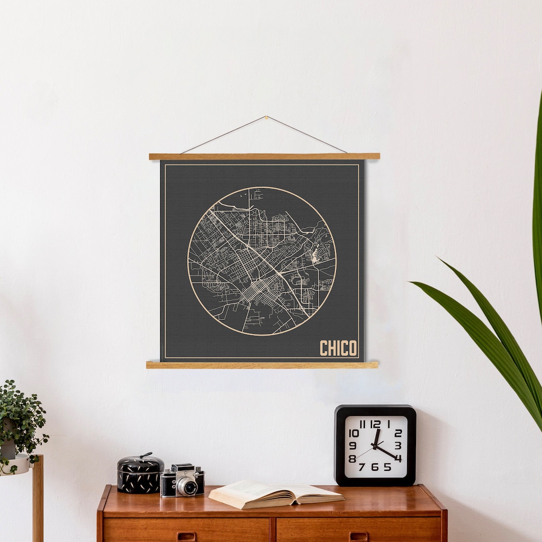 Chico California Square Street Map | Hanging Canvas Map of Chico ...