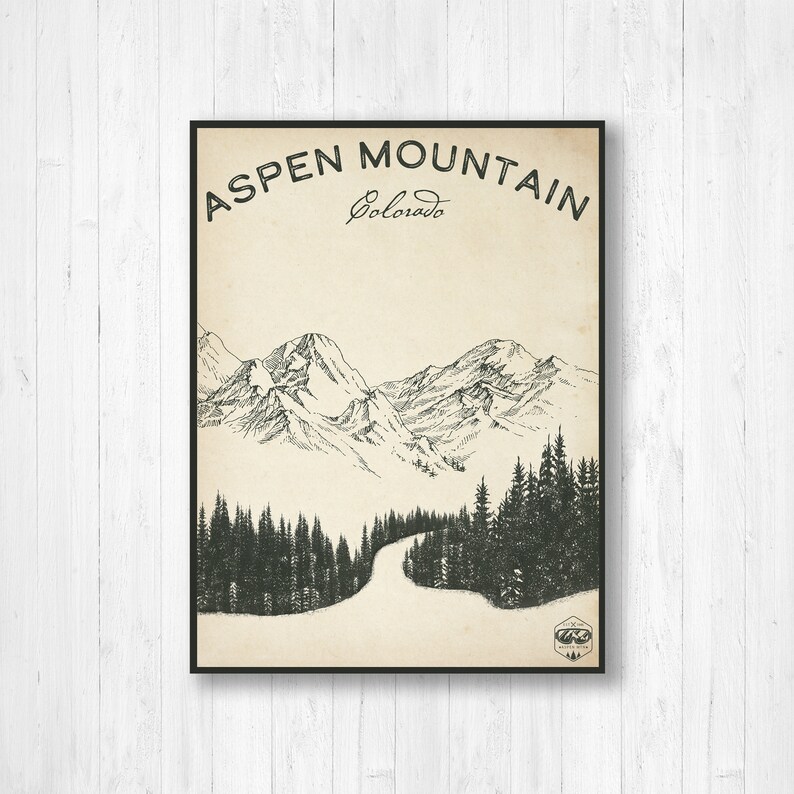 Aspen Mountain Colorado Ski Resort Sketch Print | Hanging Canvas of ...