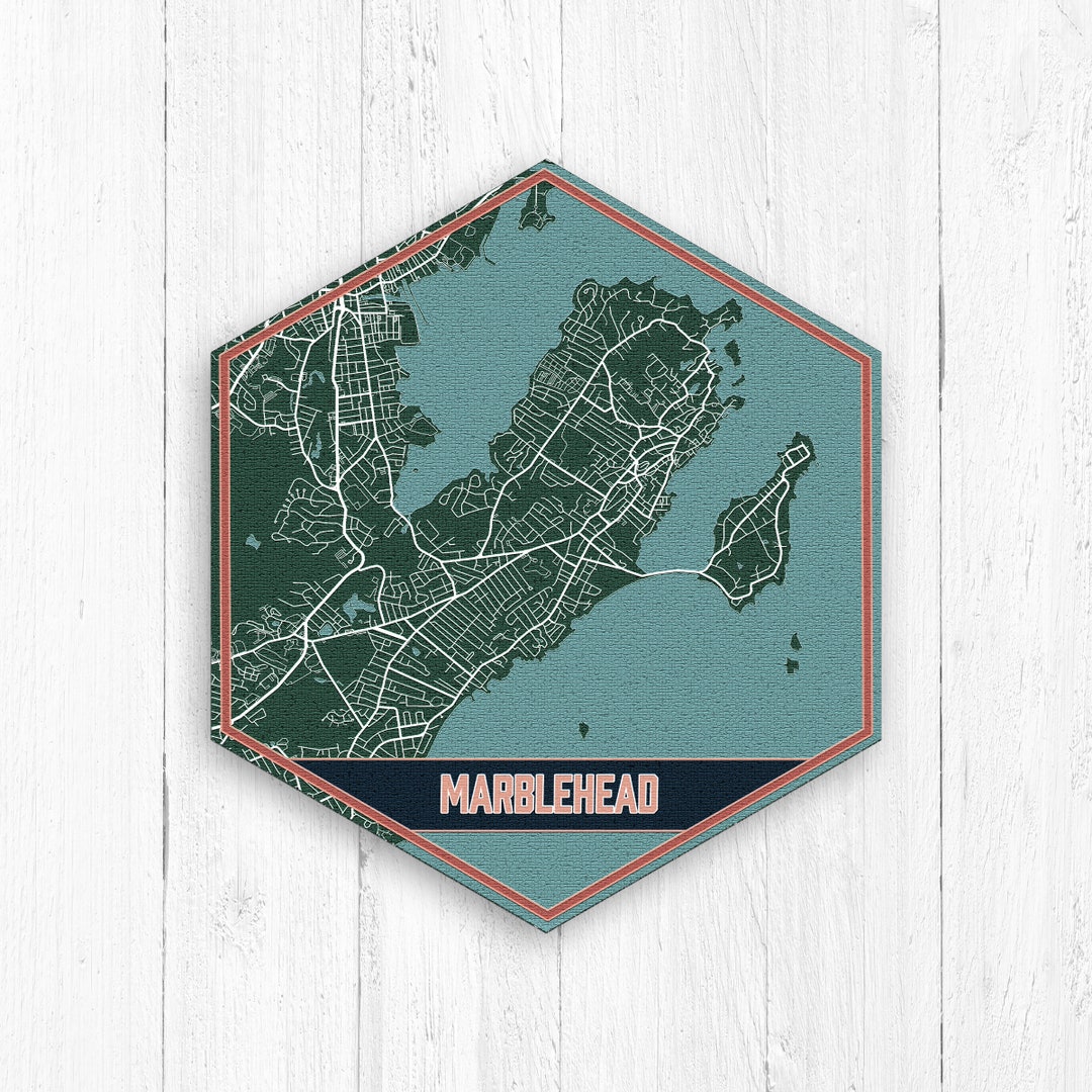 Marblehead Massachusetts Hexagon Street Lake Print, Marblehead City ...