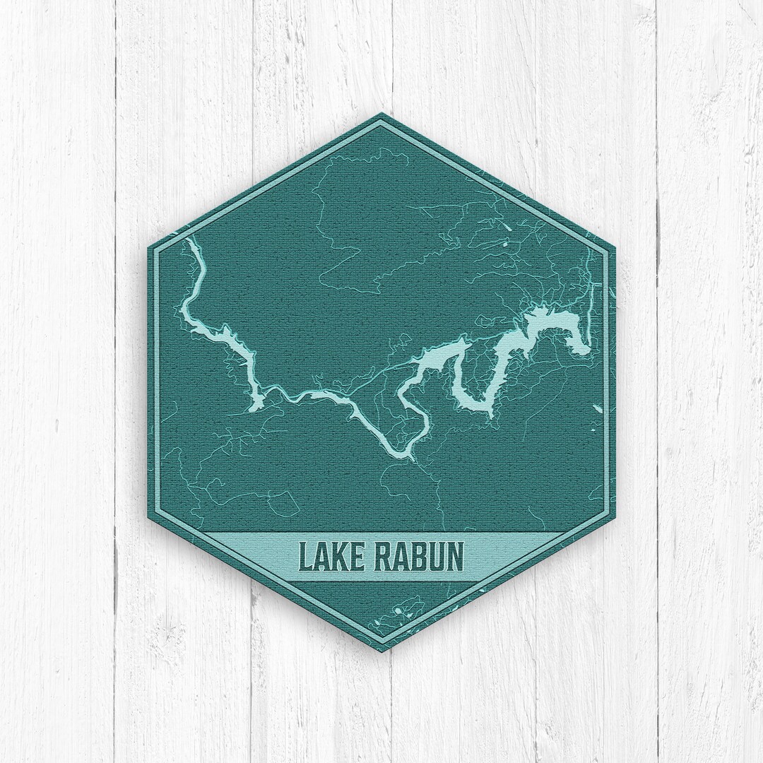 Lake Rabun Georgia Hexagon Print, Lake Rabun Canvas, Teal Blue Lake Map ...