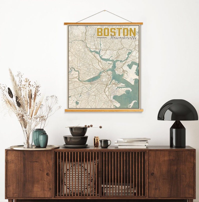 Boston Massachusetts Nautical Map Hanging Canvas Map of - Etsy