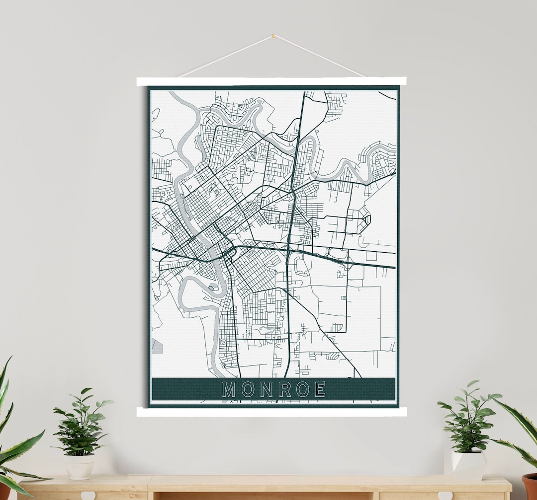 Monroe Louisiana Street Map | Hanging Canvas Map of Monroe | Printed ...
