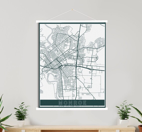 Monroe Louisiana Street Map Hanging Canvas Map of Monroe | Etsy