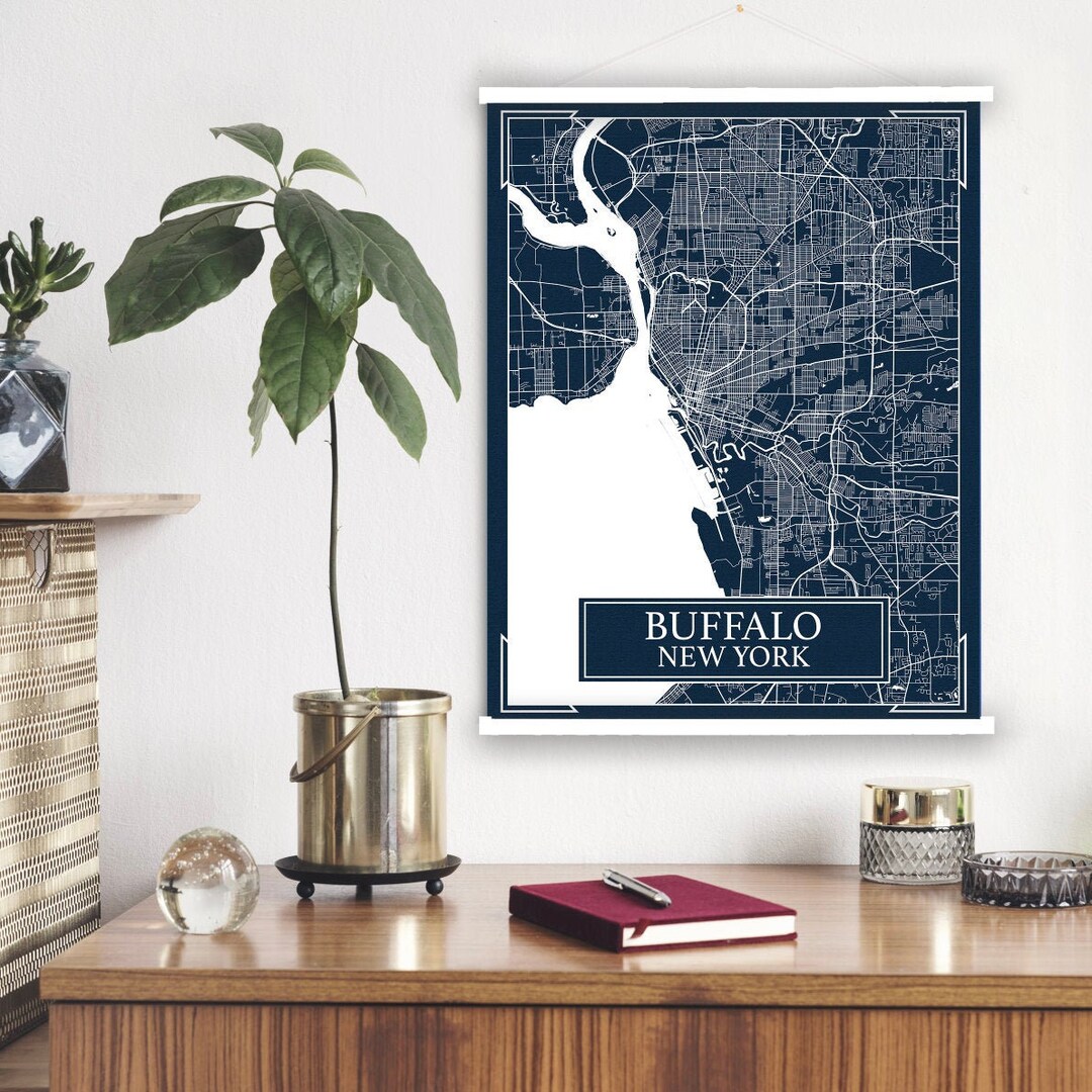 Buffalo New York Blueprint Street Map | Hanging Canvas Map of Buffalo ...
