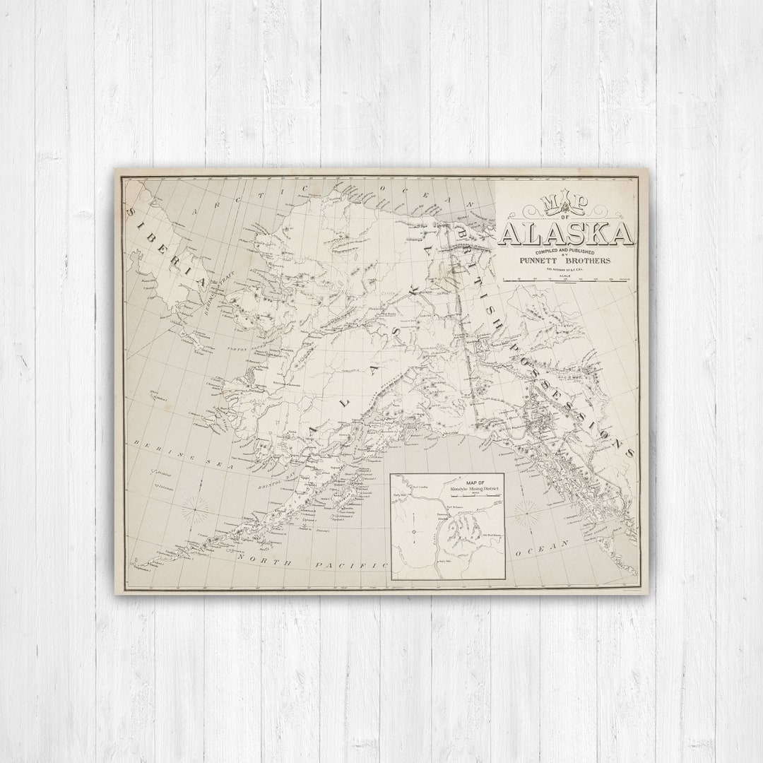 Alaska Antique State Map Print | Alaska Canvas Map Art | Printed ...