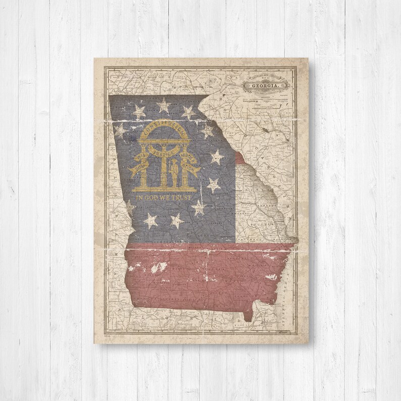 Georgia Vintage State Flag Map Print Georgia Hanging Canvas - Etsy