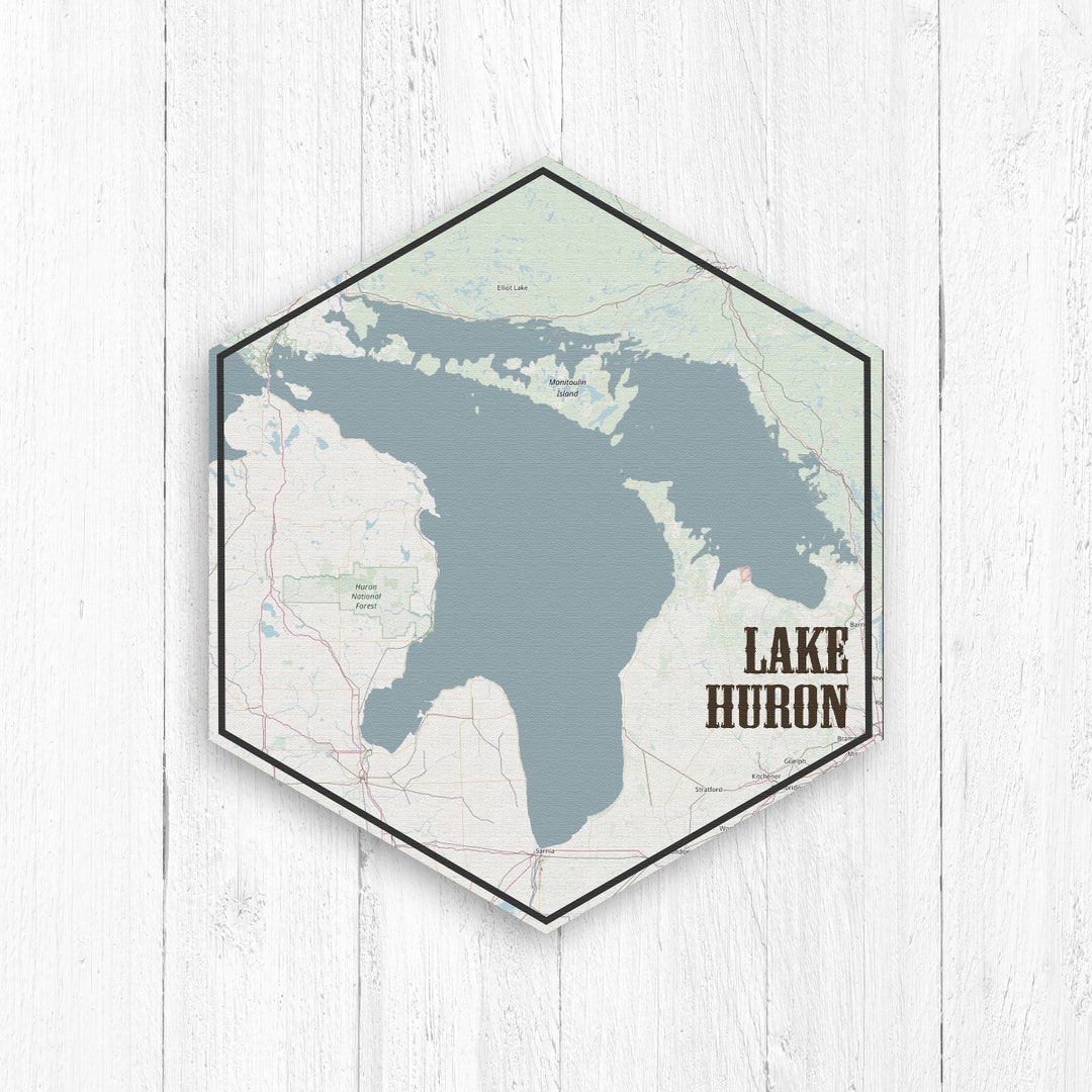 Lake Huron Hexagon Canvas, Lake Huron Map, Lake Print, Nautical Map Art ...