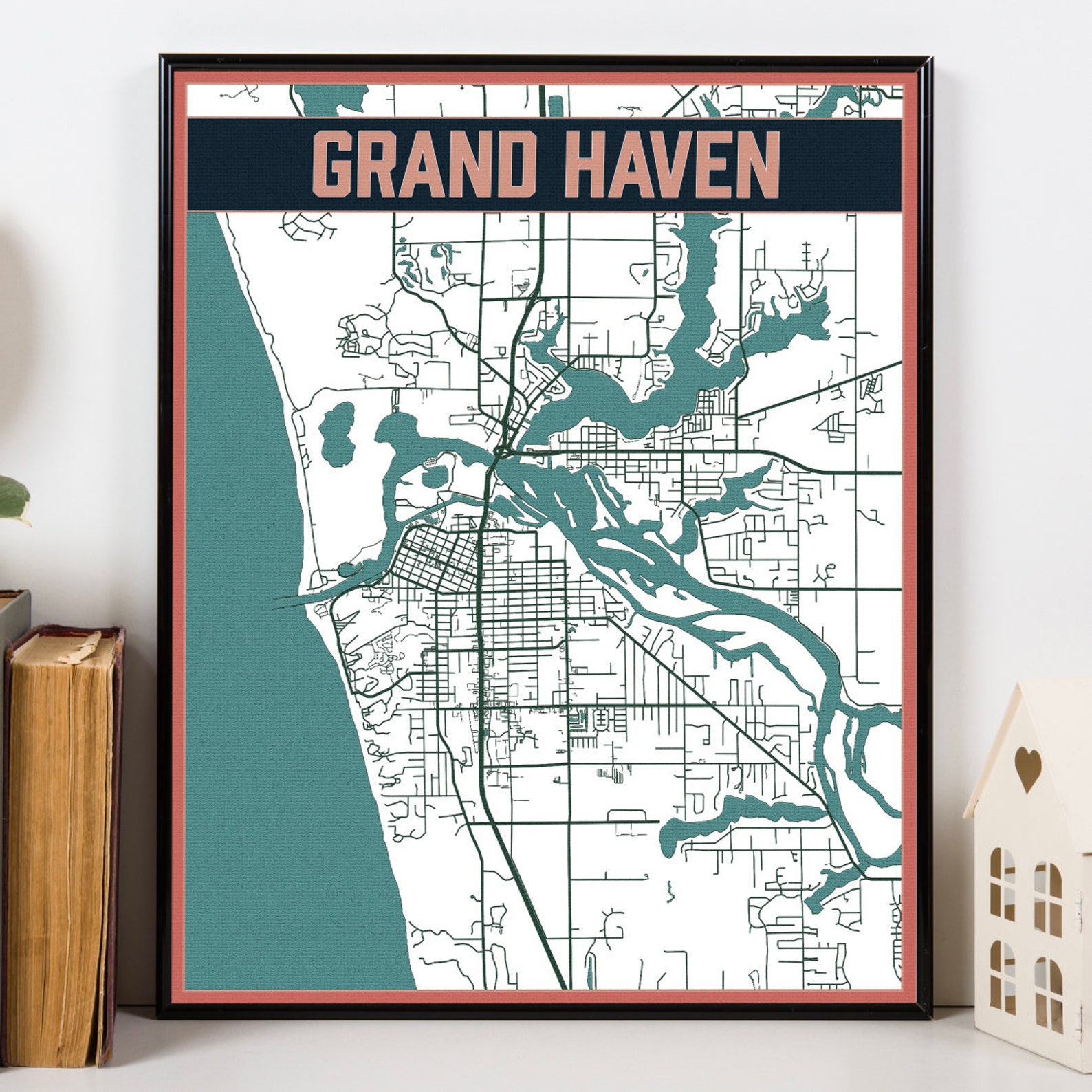 Grand Haven Michigan Street Map Hanging Canvas Map of Grand - Etsy