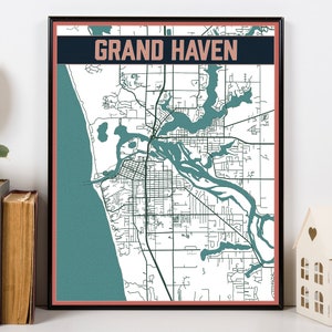 Grand Haven Michigan Street Map | Hanging Canvas Map of Grand Haven ...