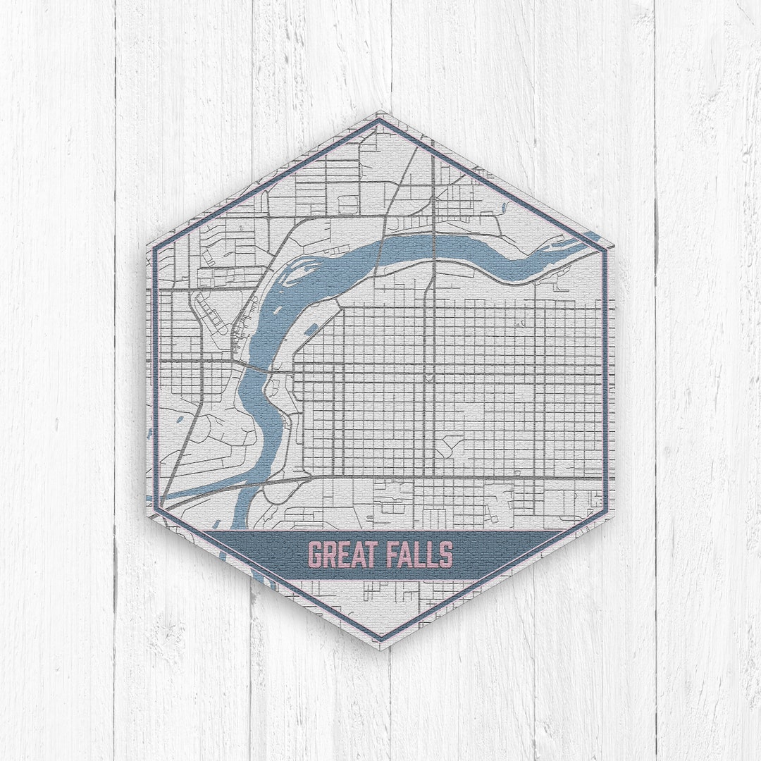 Great Falls Montana Street Map, Great Falls Hexagon, Gray and Blue ...