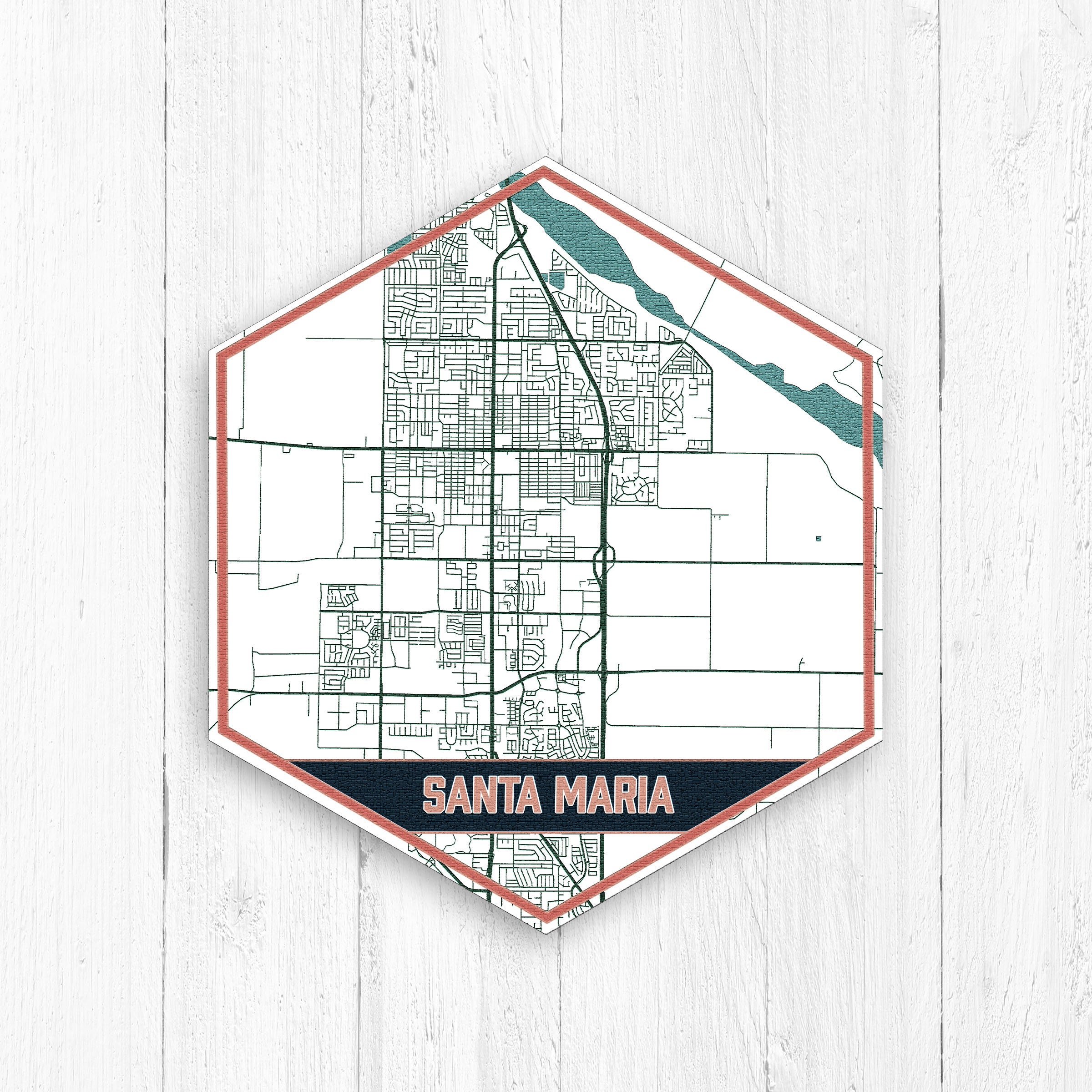 Santa Maria California Hexagon Canvas Map by Printed Marketplace - Etsy