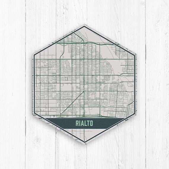 Rialto California Map Hexagon Map Hexagon Canvas Travel | Etsy