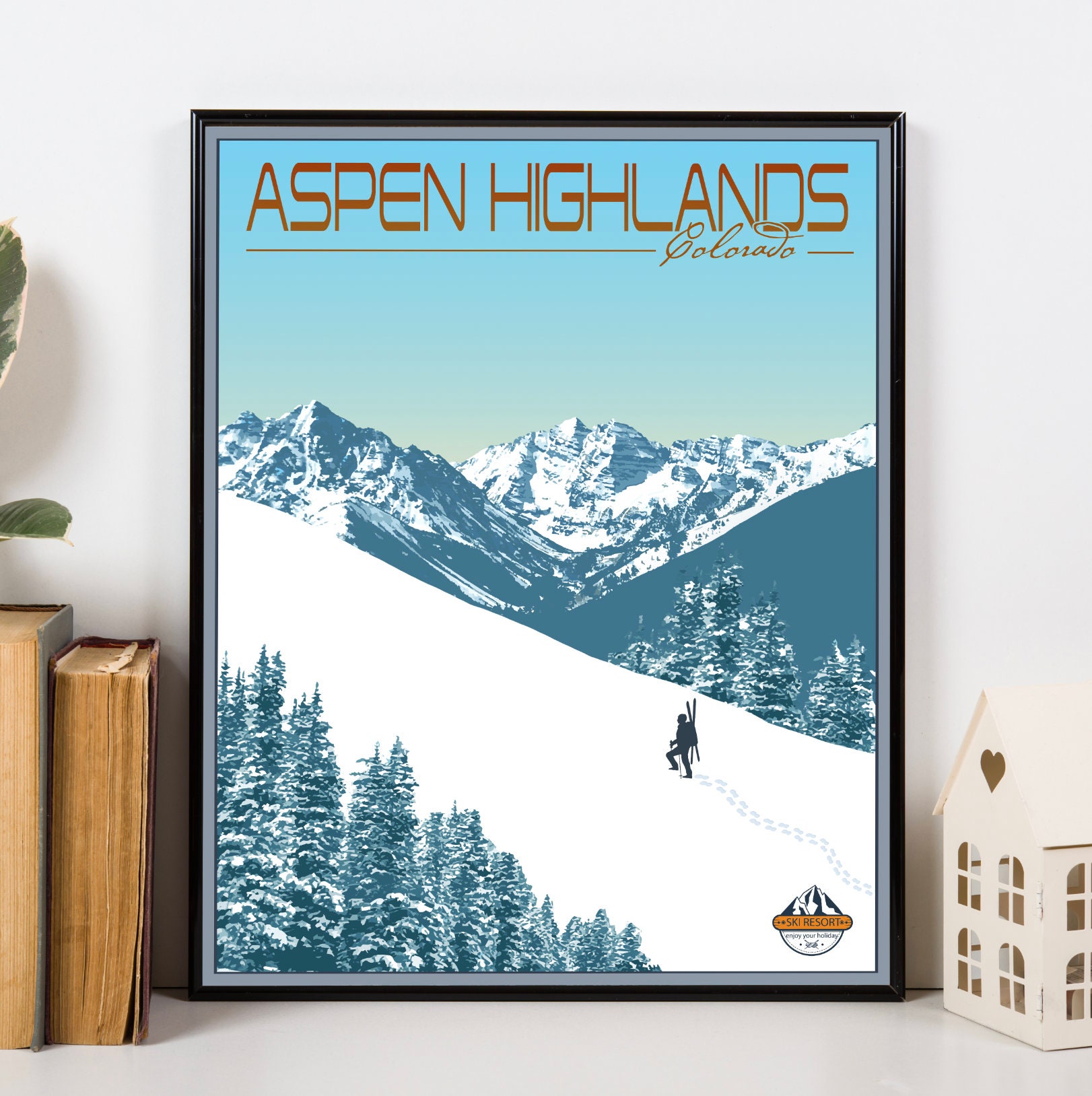 Aspen Highlands Colorado Modern Illustration Print | Hanging Canvas of ...