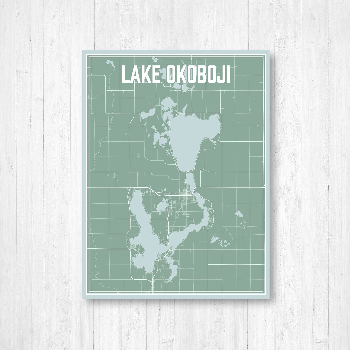 Lake Okoboji Iowa Street Map Print | Lake Okoboji Magnetic Poster Frame ...