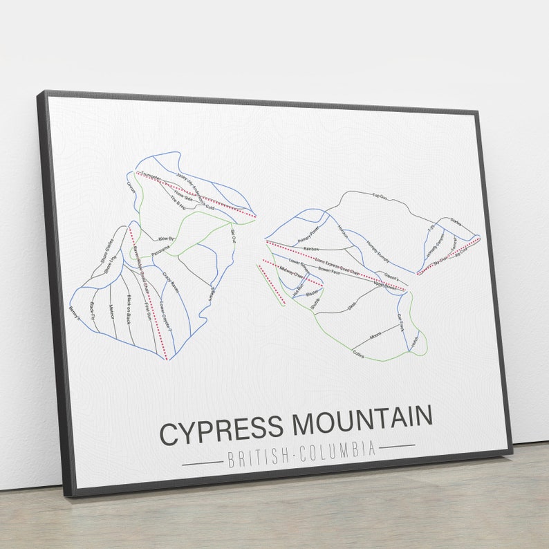 Cypress Mountain British Columbia Ski Trail Map | Hanging Canvas of ...