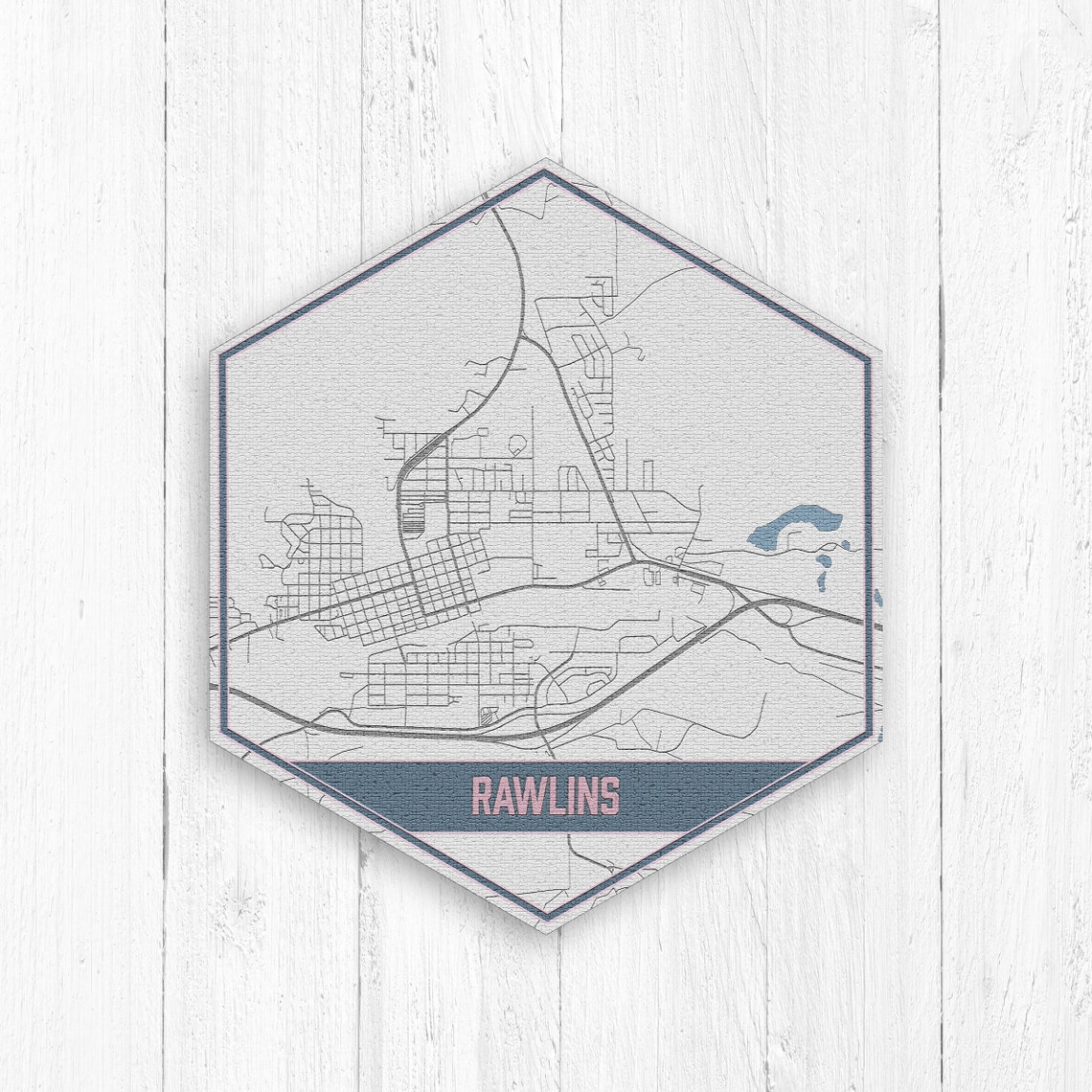 Rawlins Wyoming Street Map, Rawlins Wyoming Hexagon, Gray and Blue ...
