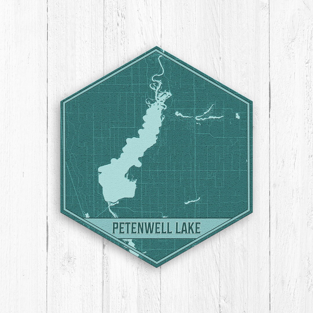 Petenwell Lake Wisconsin Hexagon Print, Petenwell Lake Canvas, Teal ...