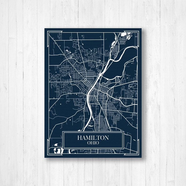 Hamilton Ohio Blueprint Street Map Hanging Canvas Map of - Etsy