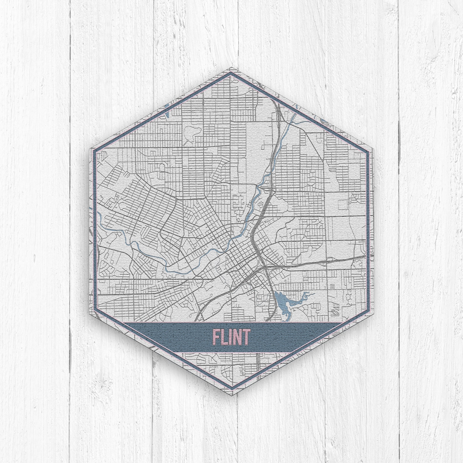 Flint Michigan Street Map Flint Michigan Hexagon Gray and | Etsy