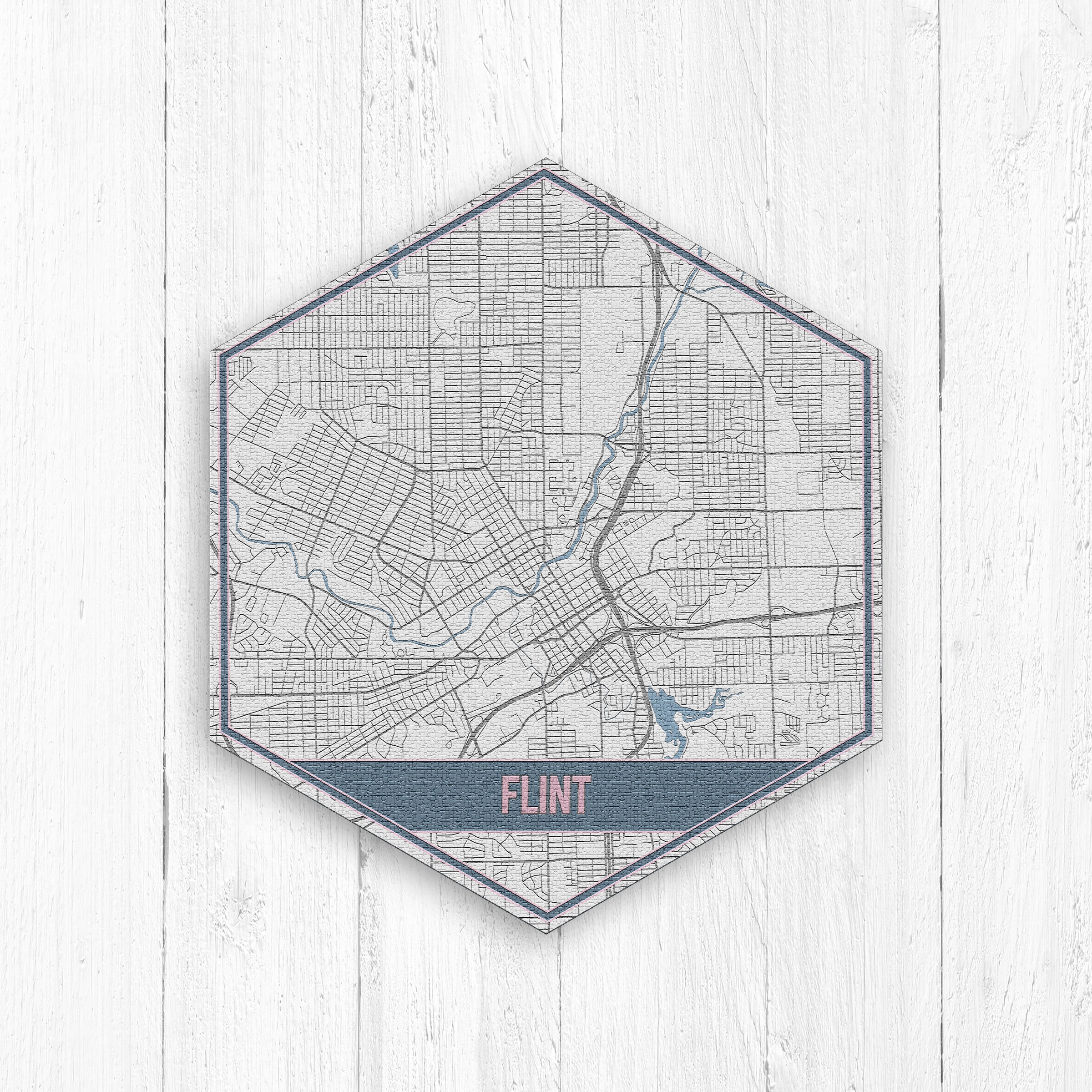 Flint Michigan Street Map Flint Michigan Hexagon Gray and | Etsy