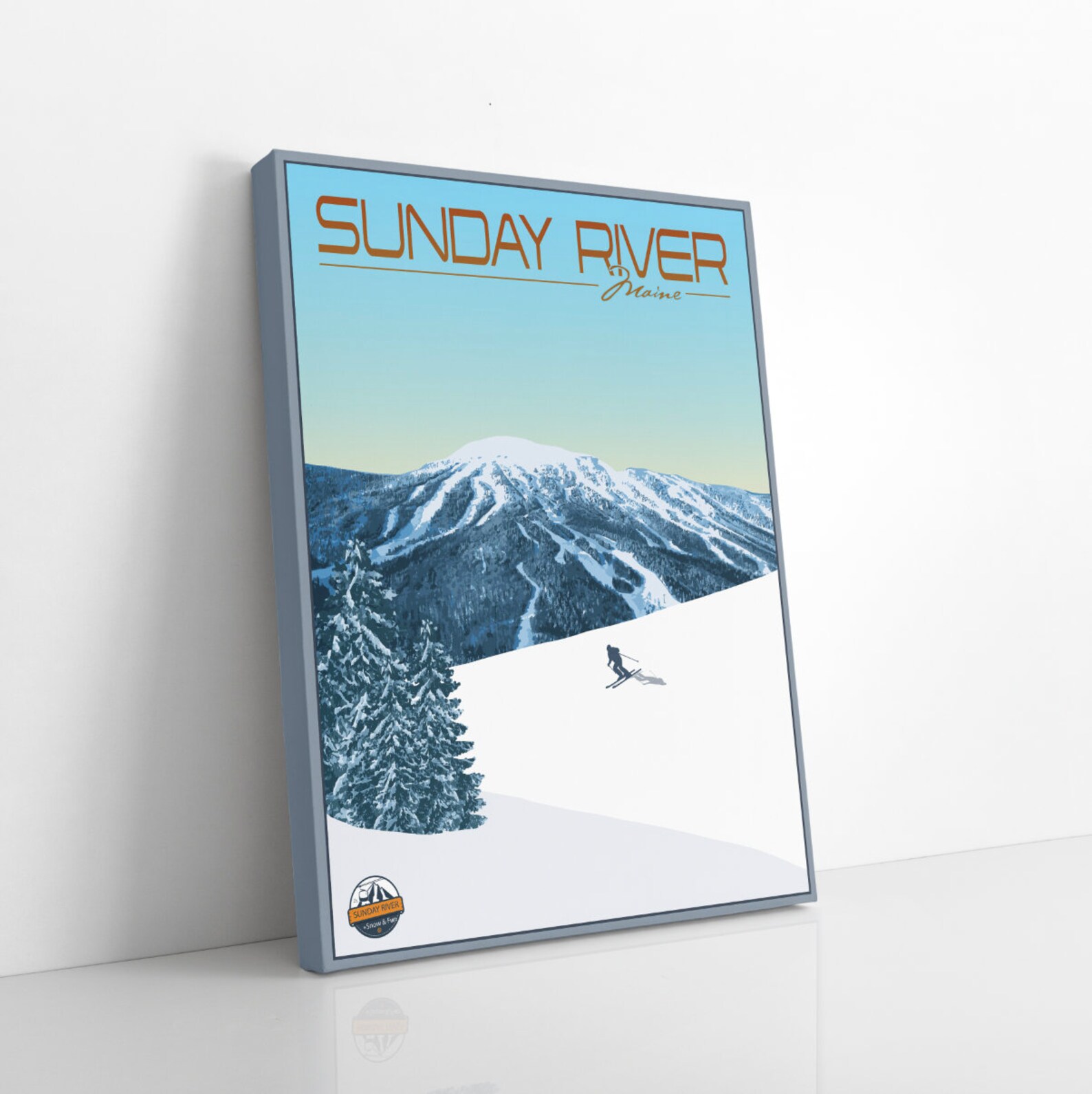 Sunday River Maine Modern Illustration Print | Hanging Canvas of Sunday ...