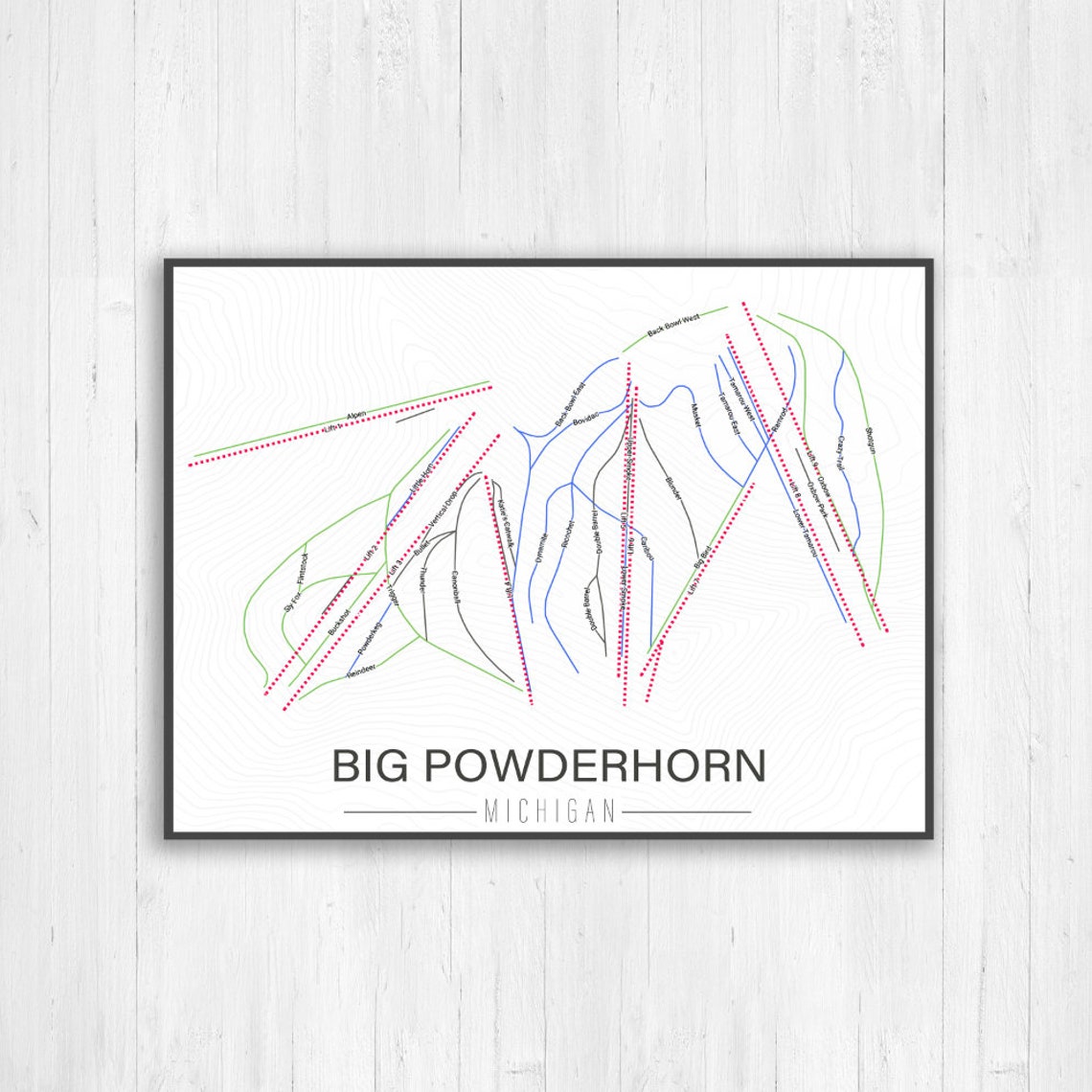 Big Powderhorn Michigan Ski Trail Map Hanging Canvas of Big - Etsy